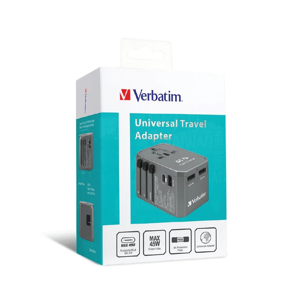 VERBATIM 4 Port 45W PD & QC Universal Travel Adapter – Kaira Global ...