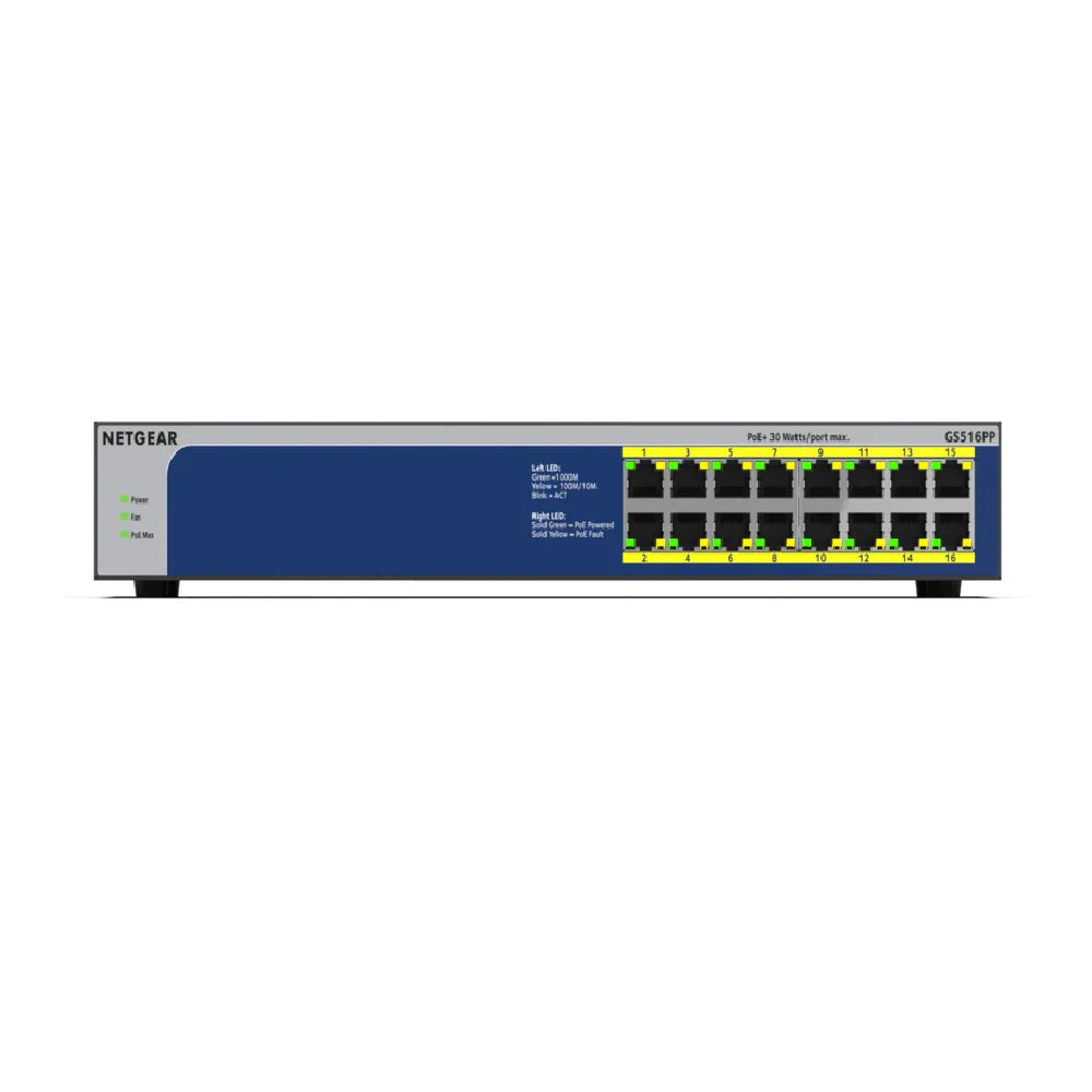 NETGEAR 16-Port Gigabit Ethernet Unmanaged PoE Switch (GS516PP) - with ...